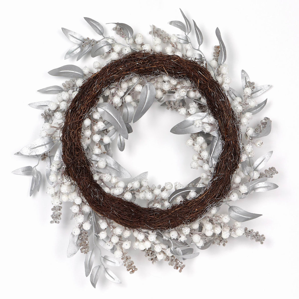 22 Inch Silver Leaves Wreath With White Berry – Season2Season