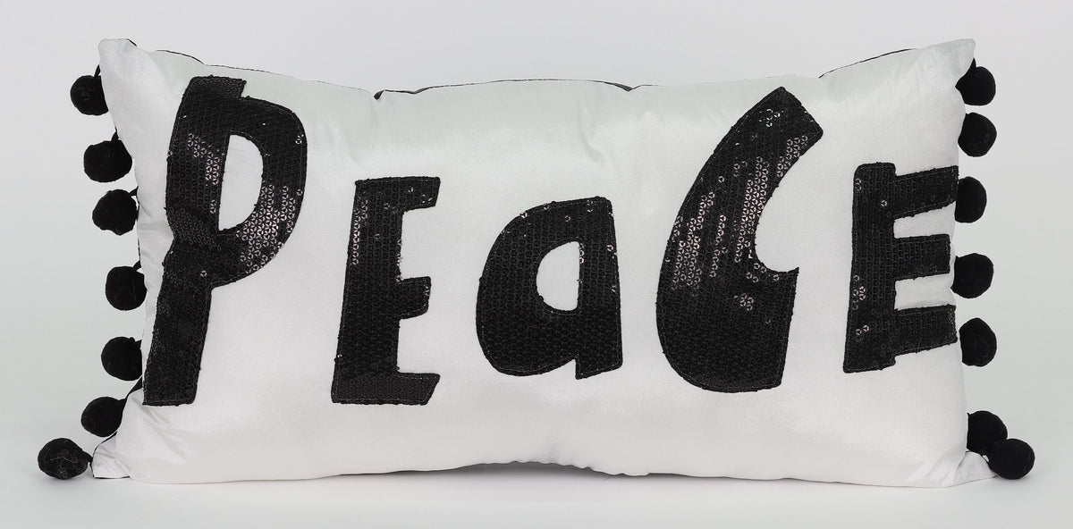 17"X7" Rectangle Black/White Christmas Pillow With "Peace" Pattern ...