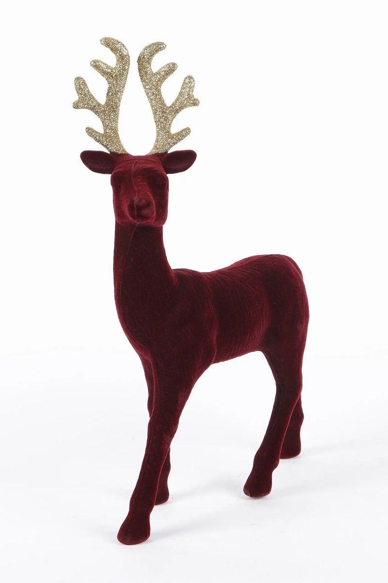 Dark Red Flocking Standing Reindeer with Gold Sparkle Antlers Holiday ...