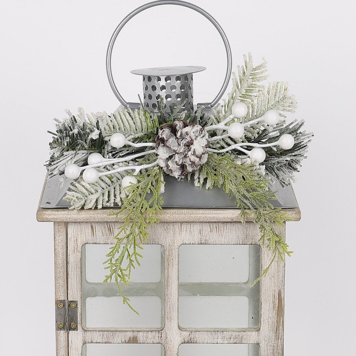 18IN CHRISTMAS WHITE LANTERN W/FLORAL DÉCOR – Season2Season