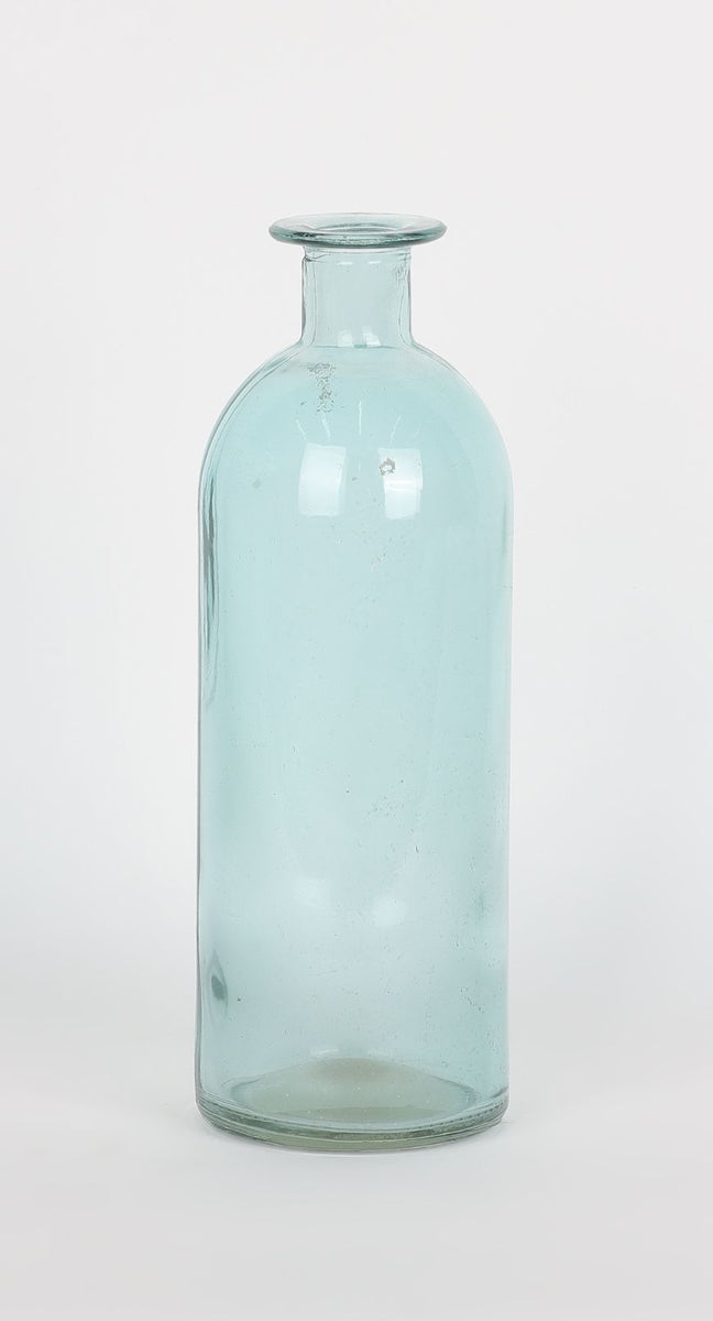 Bule Transparent Glass Bottle Decoration 2.625" W X2.625" L X7.875" H ...